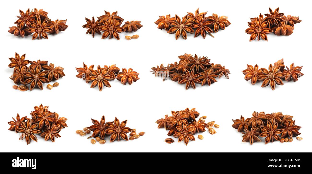 Set with dry anise anise stars on white background. Banner design Stock ...