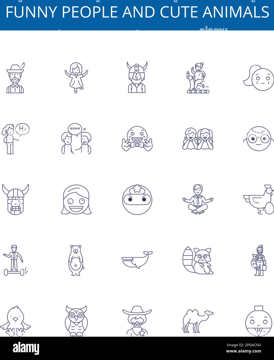 Funny people and cute animals line icons signs set. Design collection ...