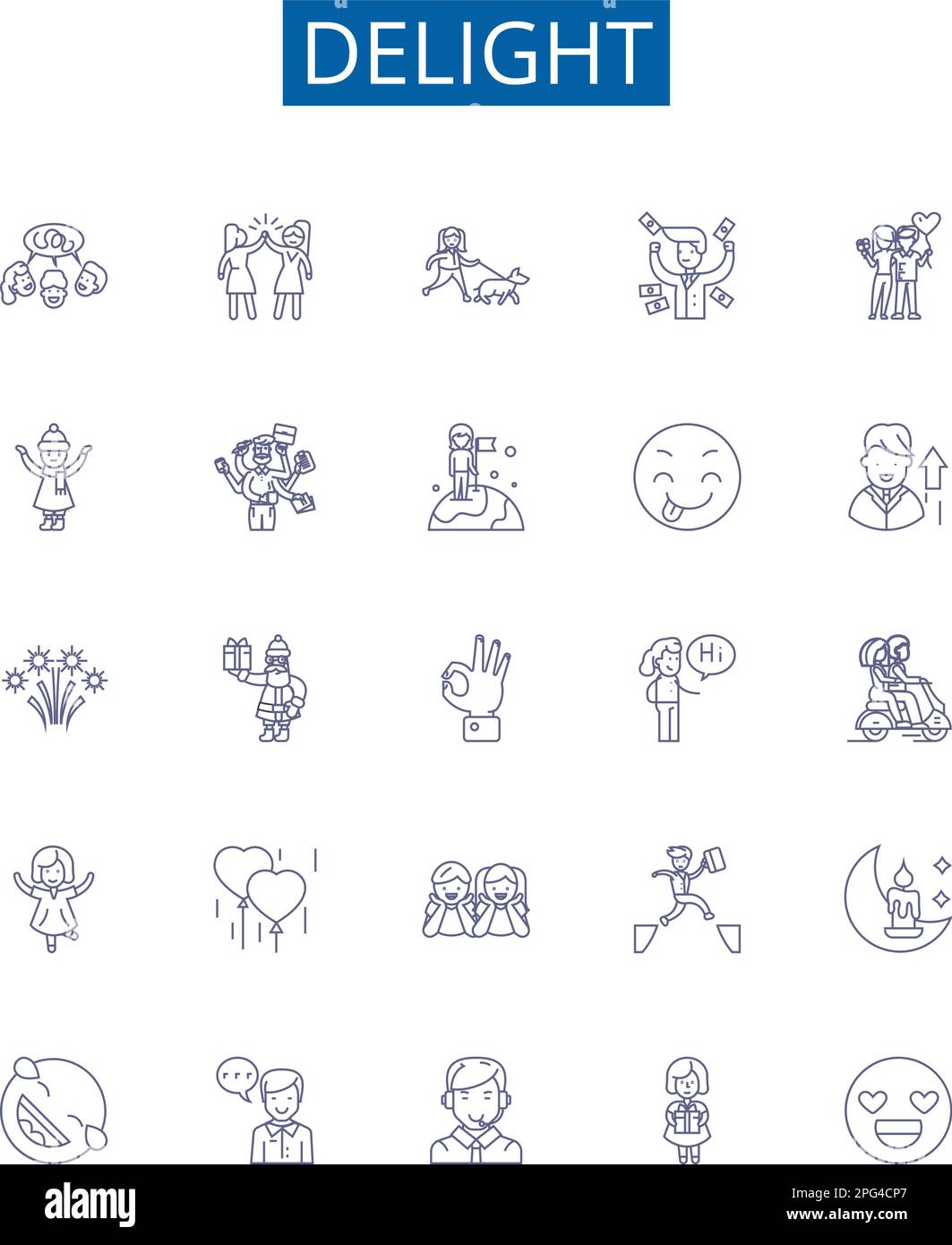Delight line icons signs set. Design collection of Joy, Appeal, Gratify ...