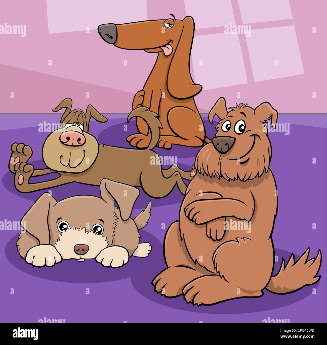 Cartoon illustration of funny dogs comic animal characters group Stock ...