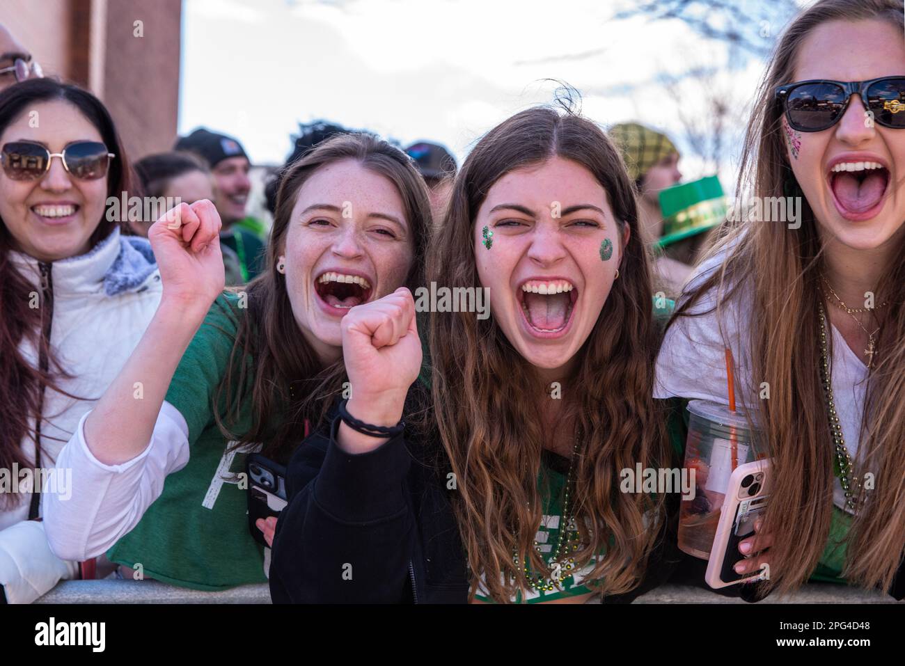 Young girls screaming at the 2023 South Boston St. Patrick's Day and ...