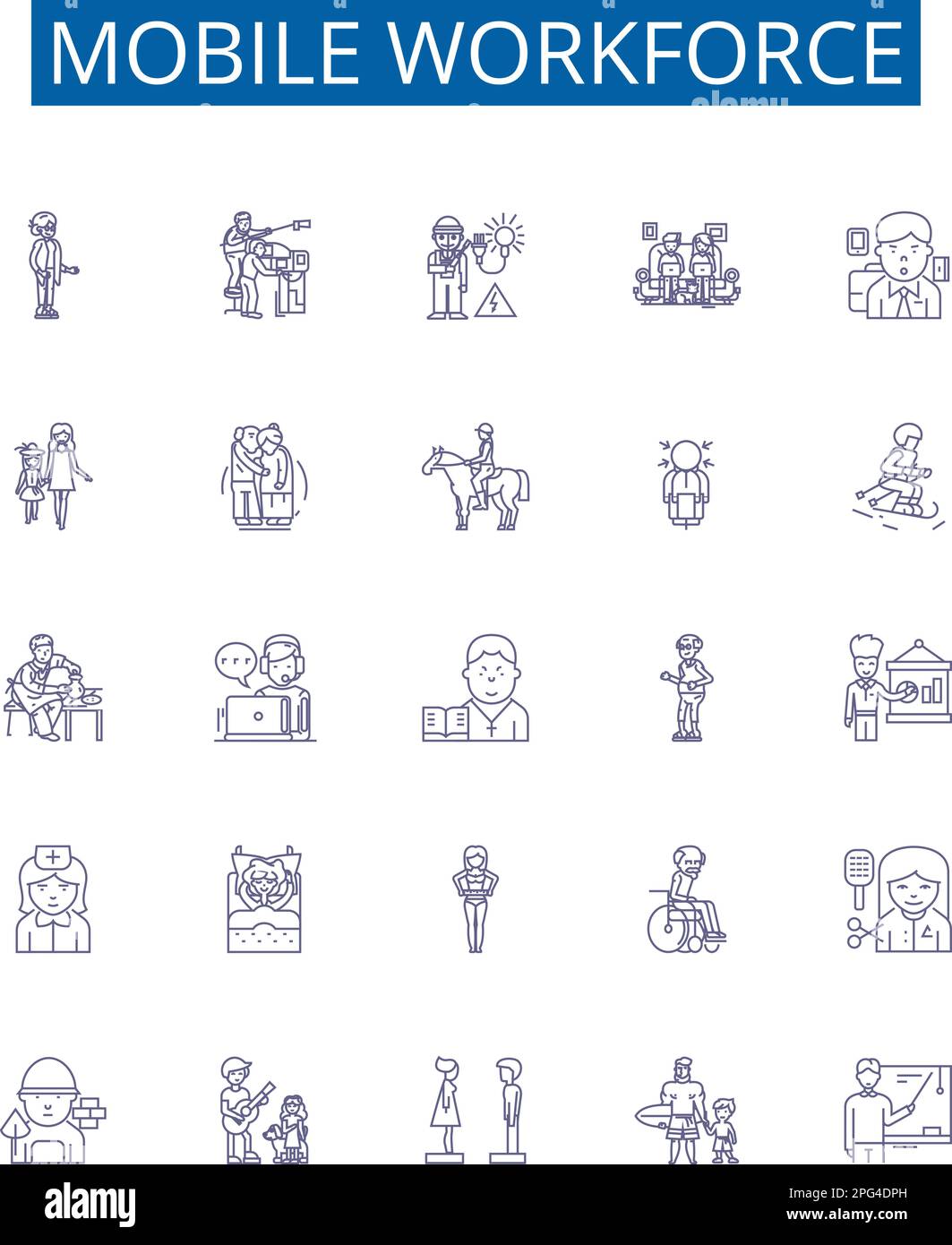 Mobile workforce line icons signs set. Design collection of Mobile ... Mobile workforce line icons signs set. Design collection of Mobile ...
