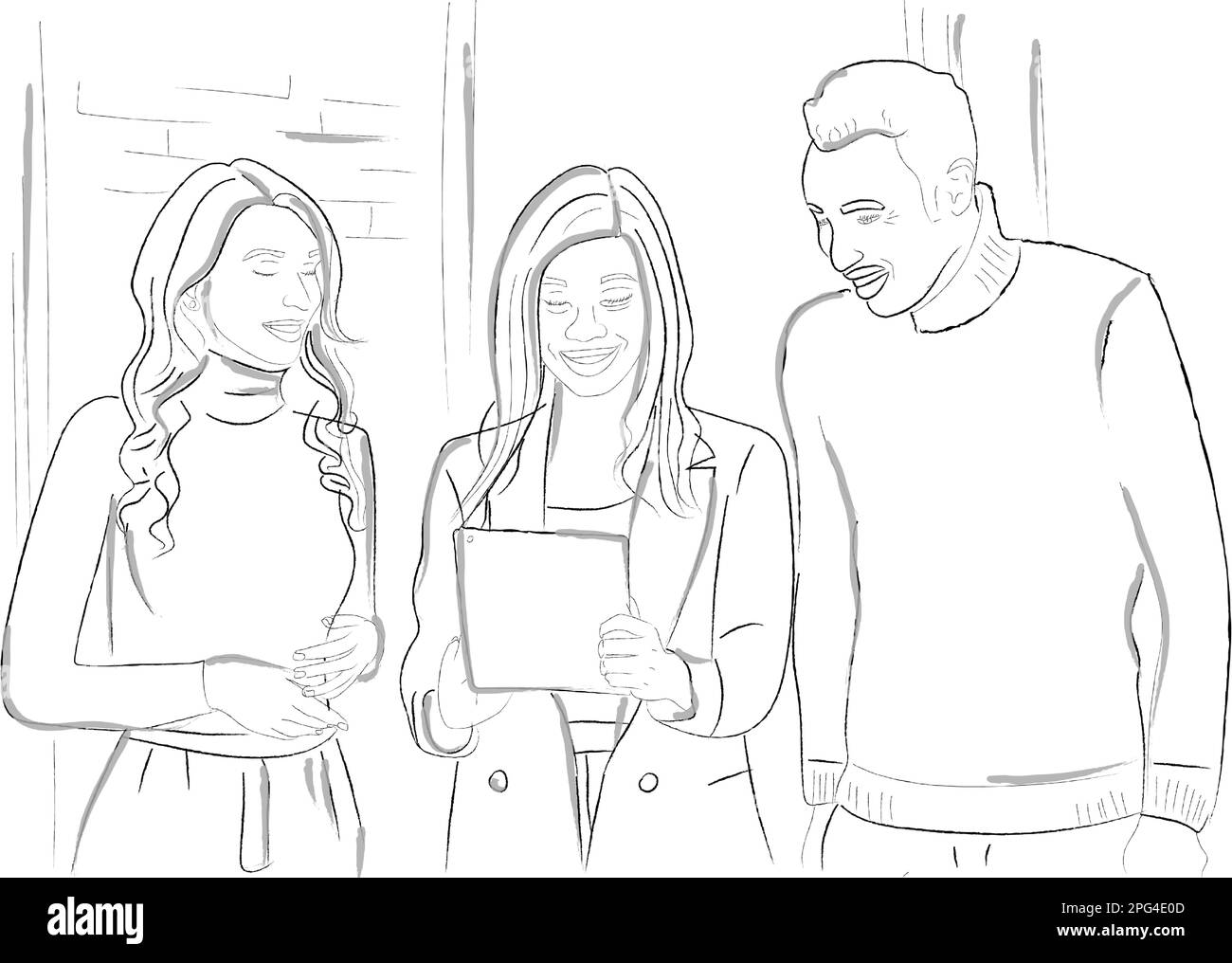 Team members discussing together a project on tablet Vector storyboard ...