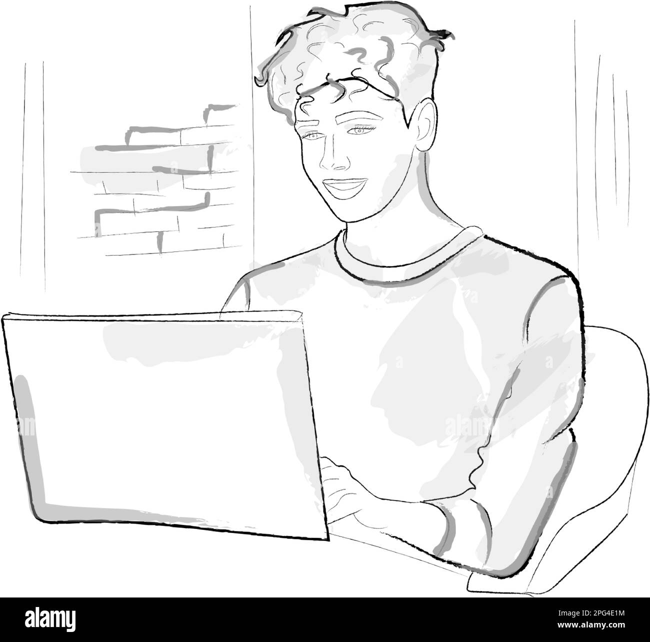 Young boy working on laptop. Happy Teenager vector storyboard Stock ...