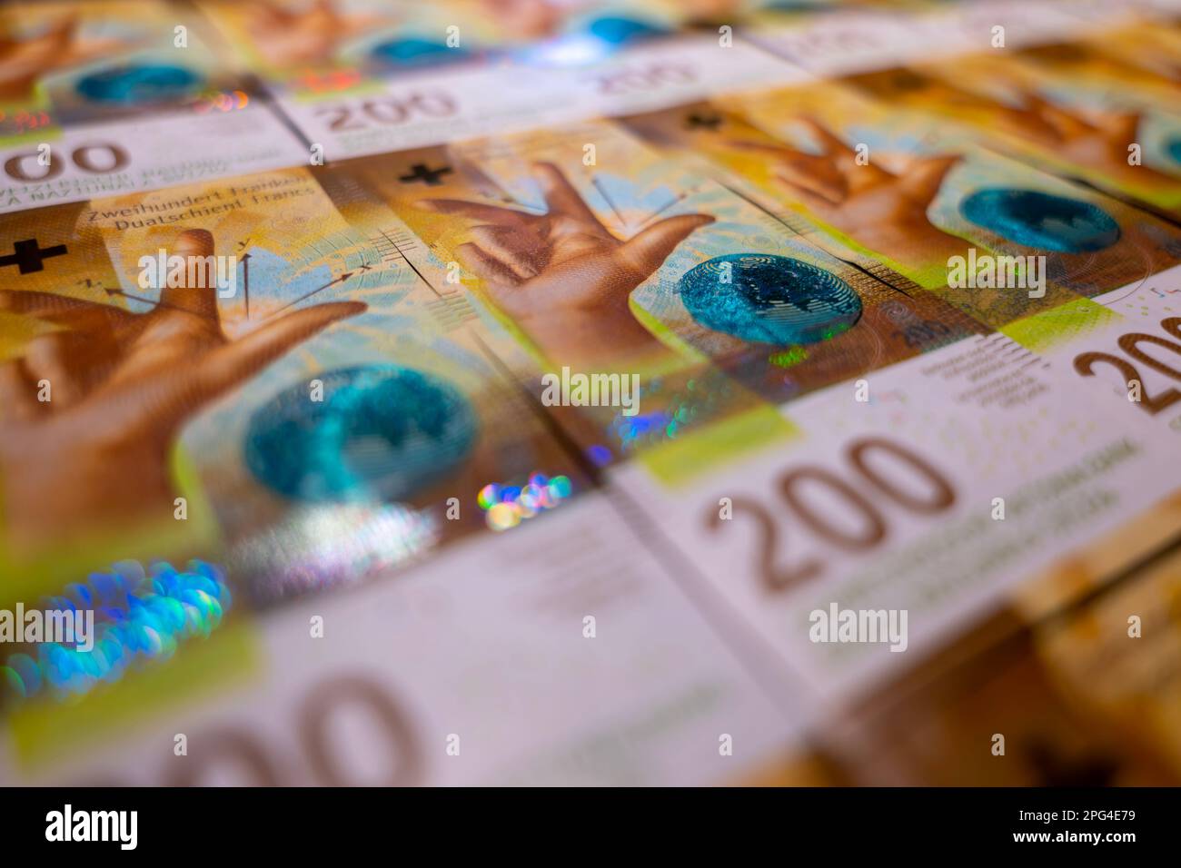 Swiss Francs Of 200 Two Hundred Banknotes In Switzerland Stock Photo Swiss Francs Of 200 Two Hundred Banknotes In Switzerland Stock Photo