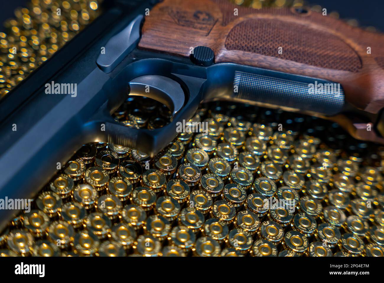 Elegant Semiautomatic 9mm Handgun with Swiss Helvetia Symbol Leaning on ...