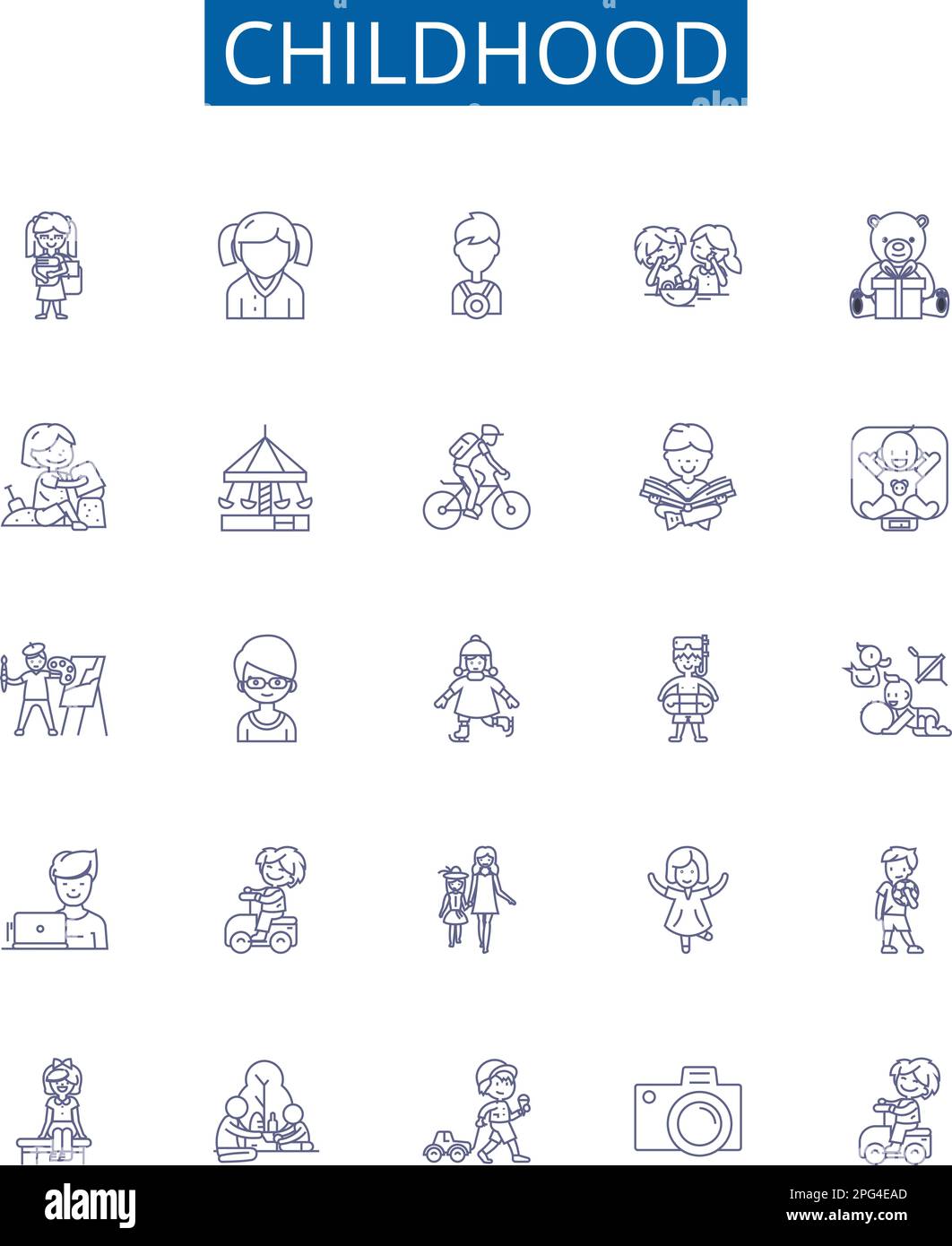 Childhood line icons signs set. Design collection of Infancy, Youth, Adolescence, Kids, Playtime ...