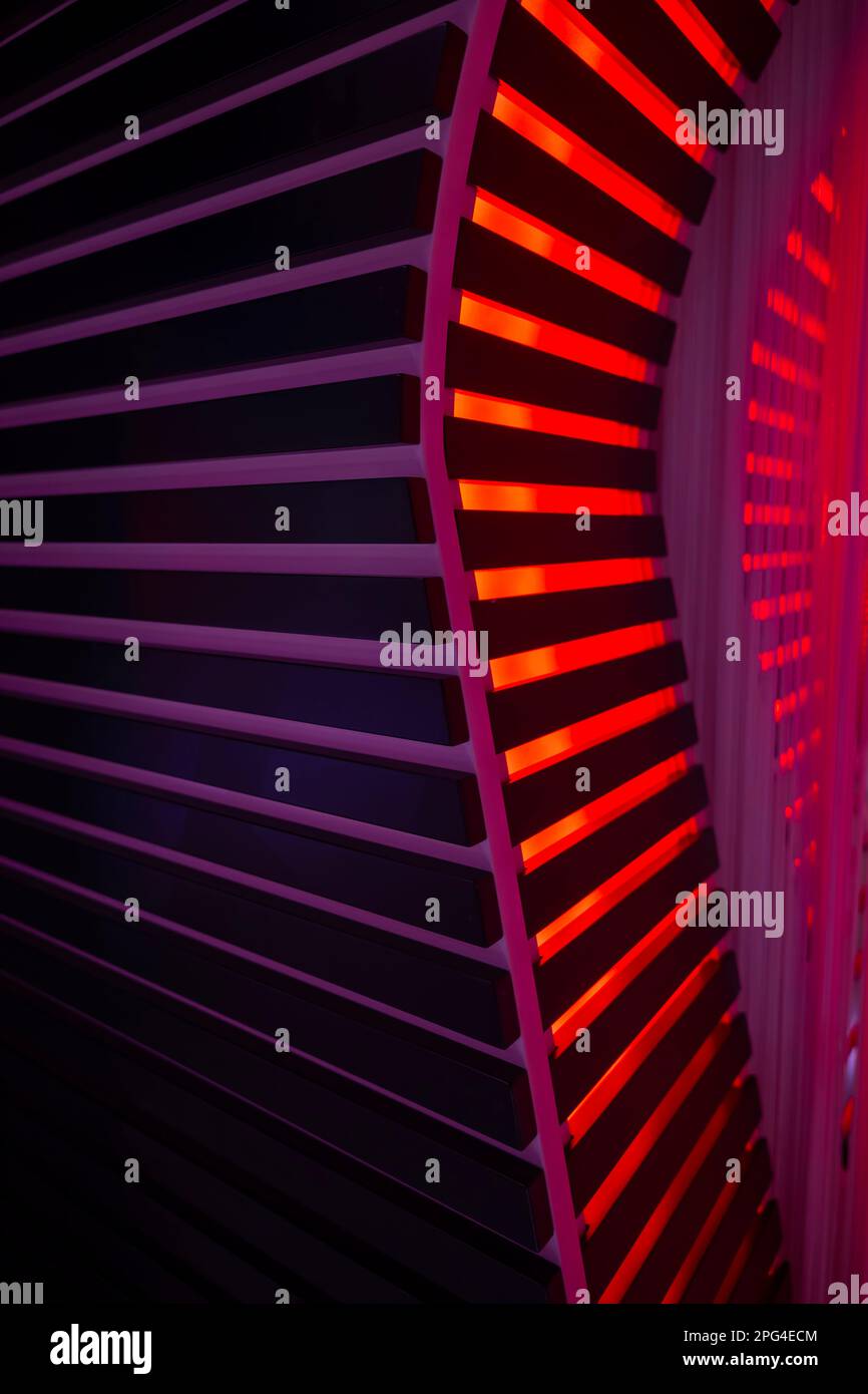 Illuminated Red Stripes on a Modern Column in Switzerland Stock Photo ...