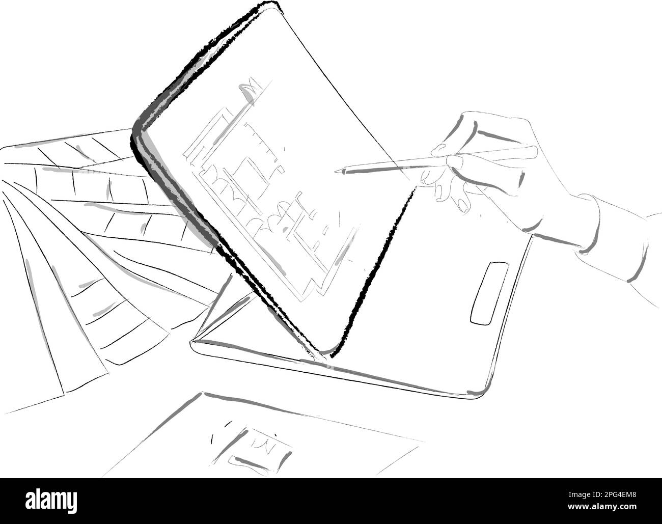 Drawing on a tablet vector. Close up plan design digital art creating ...