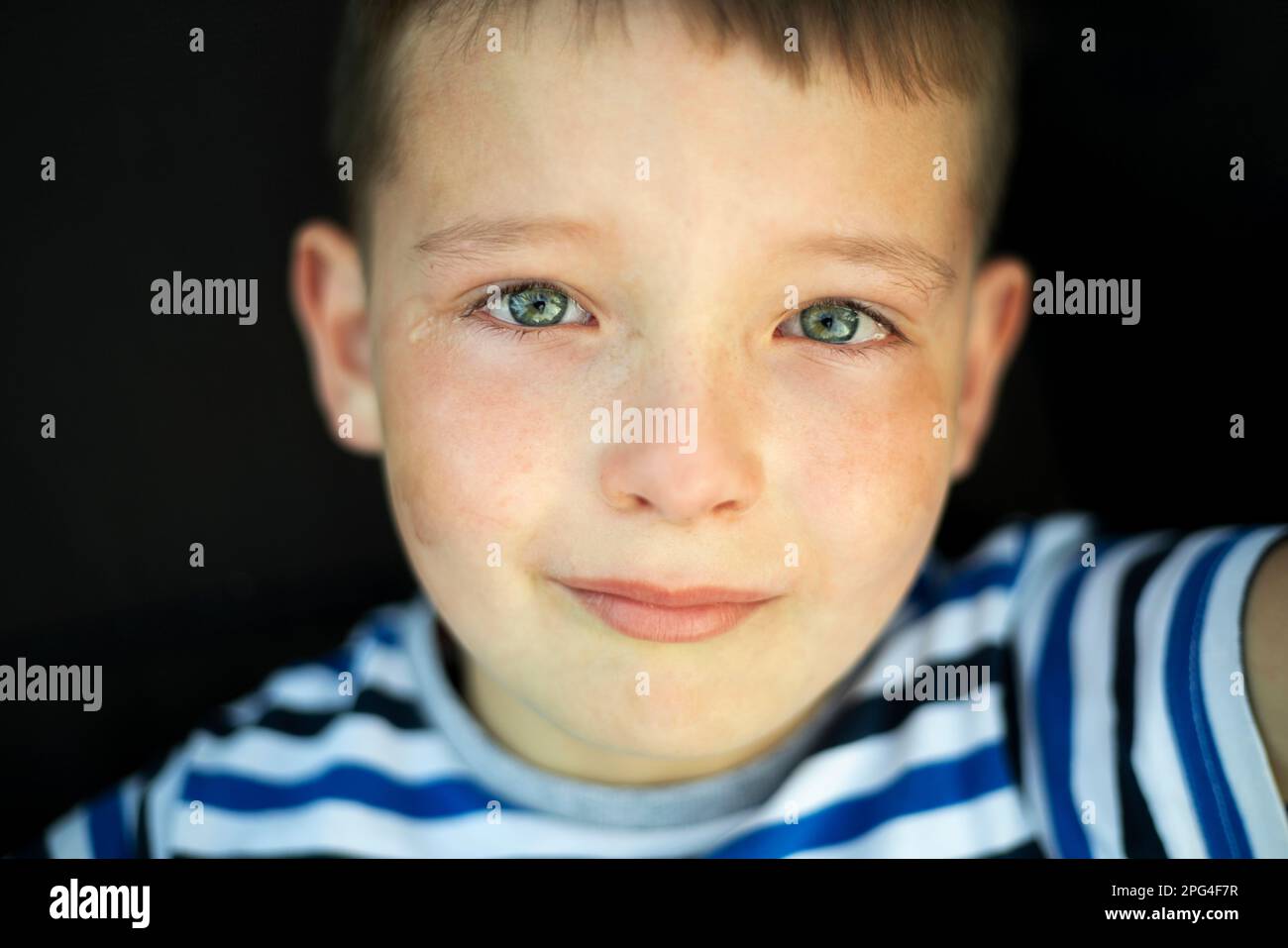 Sad little child is crying. Closeup portrait of a crying boy Stock ...