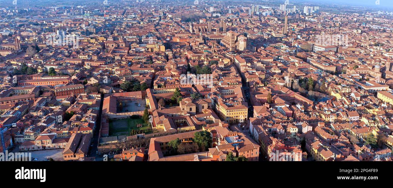Aerial video of Bologna city center at sunset, Emilia Romagna, Italy ...