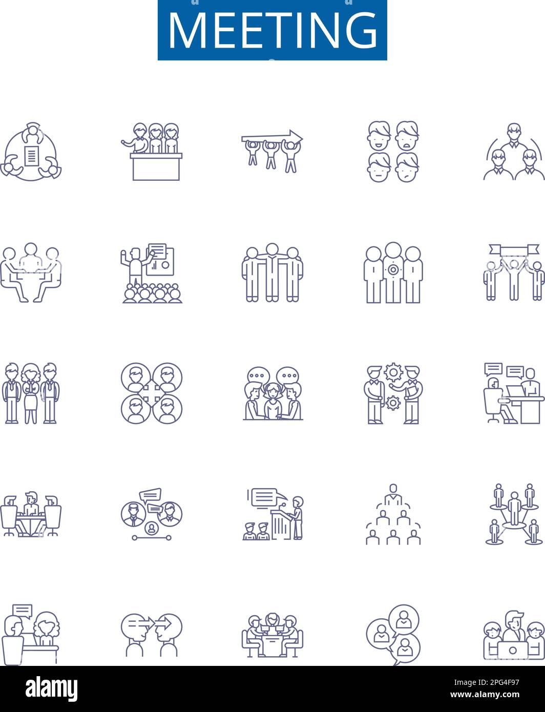 Meeting line icons signs set. Design collection of Gathering, Conclave, Conference, Reunion ...