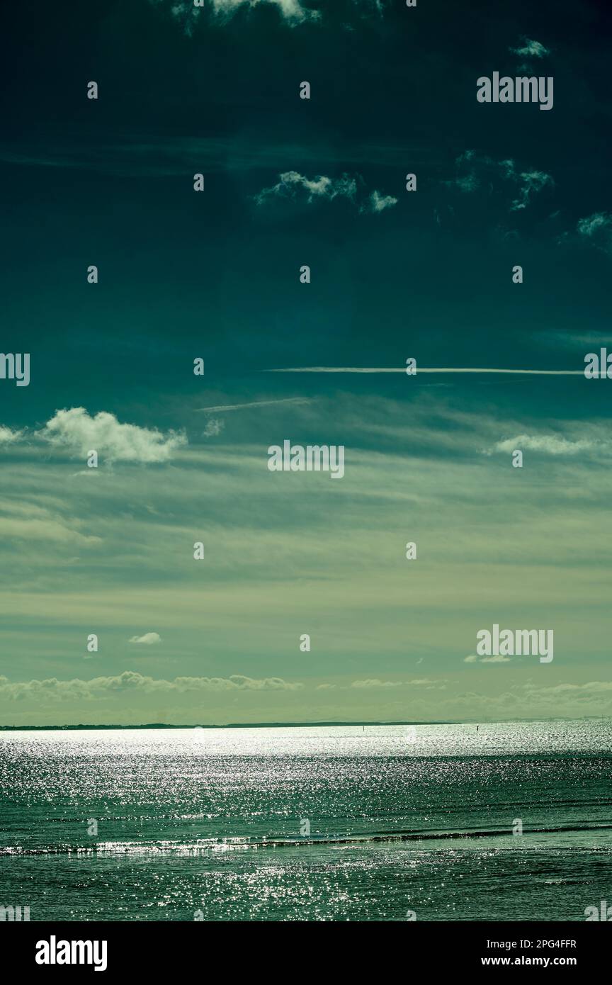 Eerie green sunset over the River Ribble estuary in Lancashire Stock ...