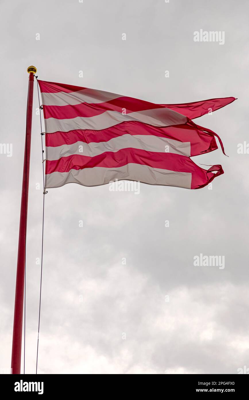 Medieval Style Horizontal Red and White Stripes Flag Over Cloudy Sky ...