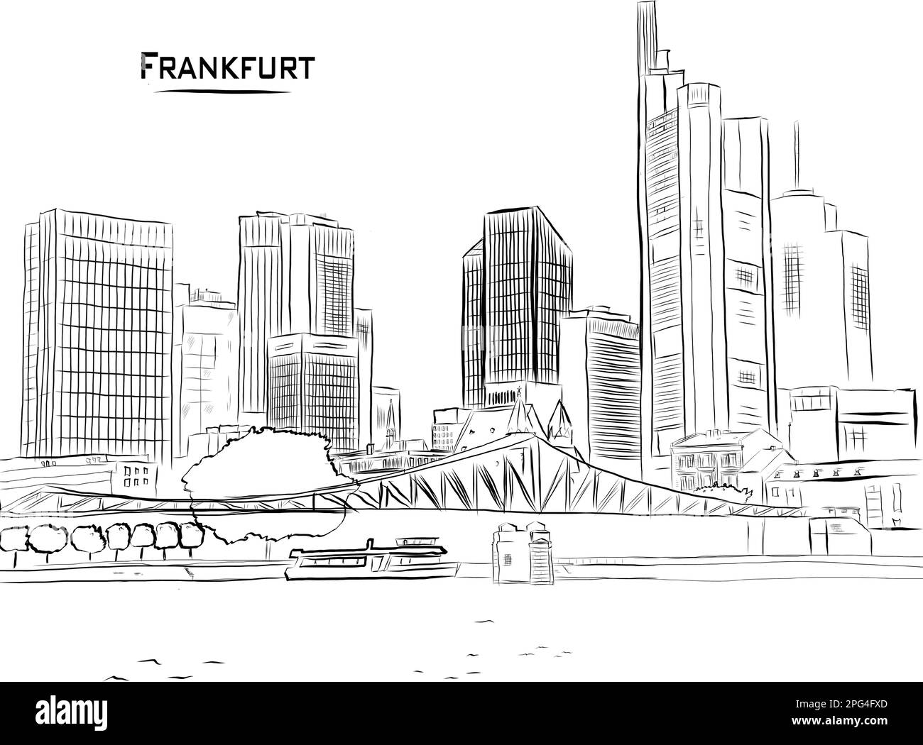 Frankfurt skyline architecture line art Vector illustration handrawing ...