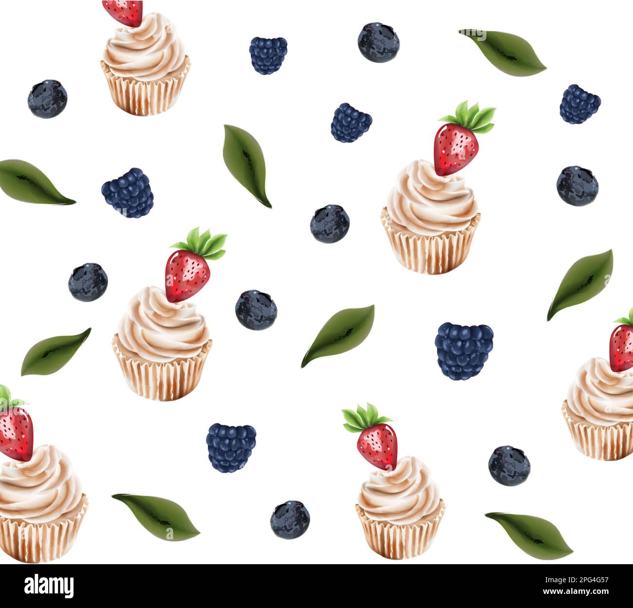 Cupcake and berries texture vector, vintage color Stock Vector Image ...