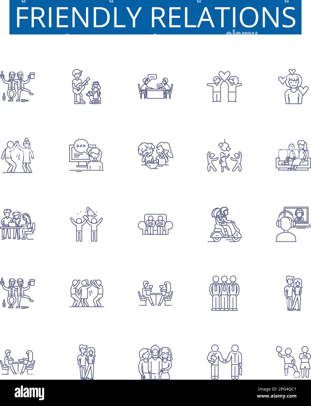 Friendly relations line icons signs set. Design collection of Amicable ...