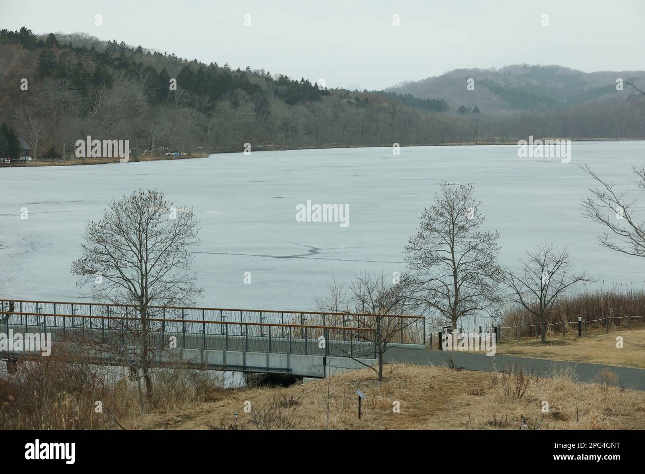 March 16, 2023, Shiraoi, Hokkaido, Japan: A general view of Lake Poroto ...