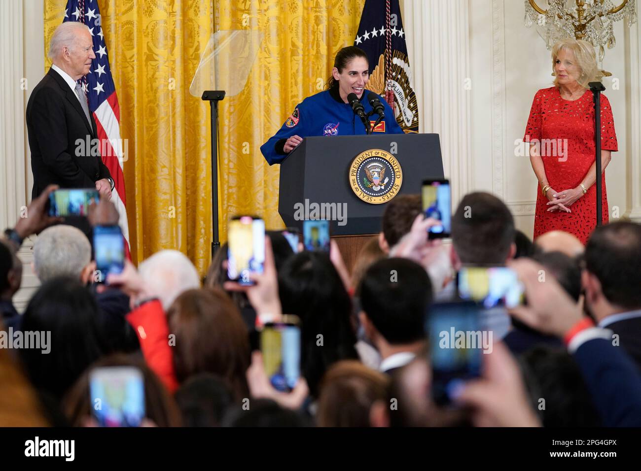 President Joe Biden and first lady Jill Biden listen as NASA astronaut ...