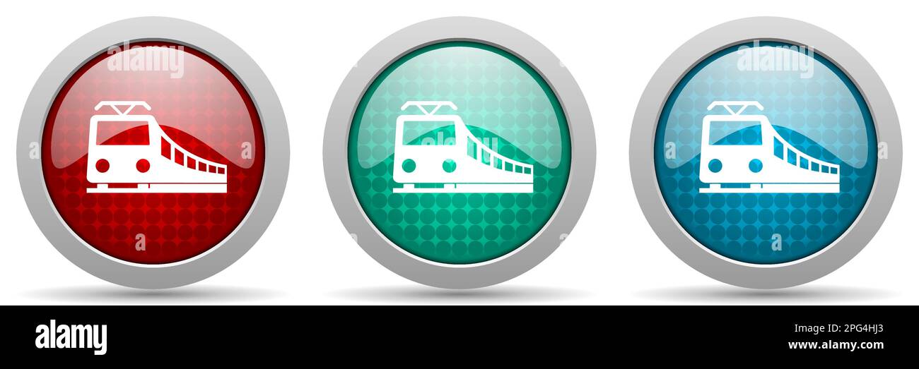 Train, railway, transportation vector icon set, glossy web buttons ...
