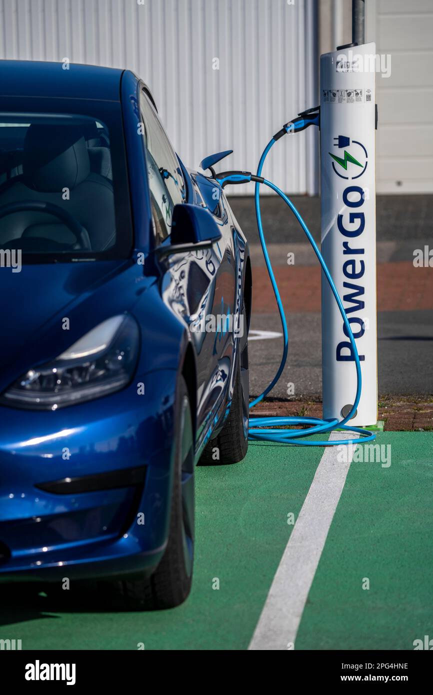 Electric car fast charging station, of the Dutch provider PowerGo, in the ferry port of ...