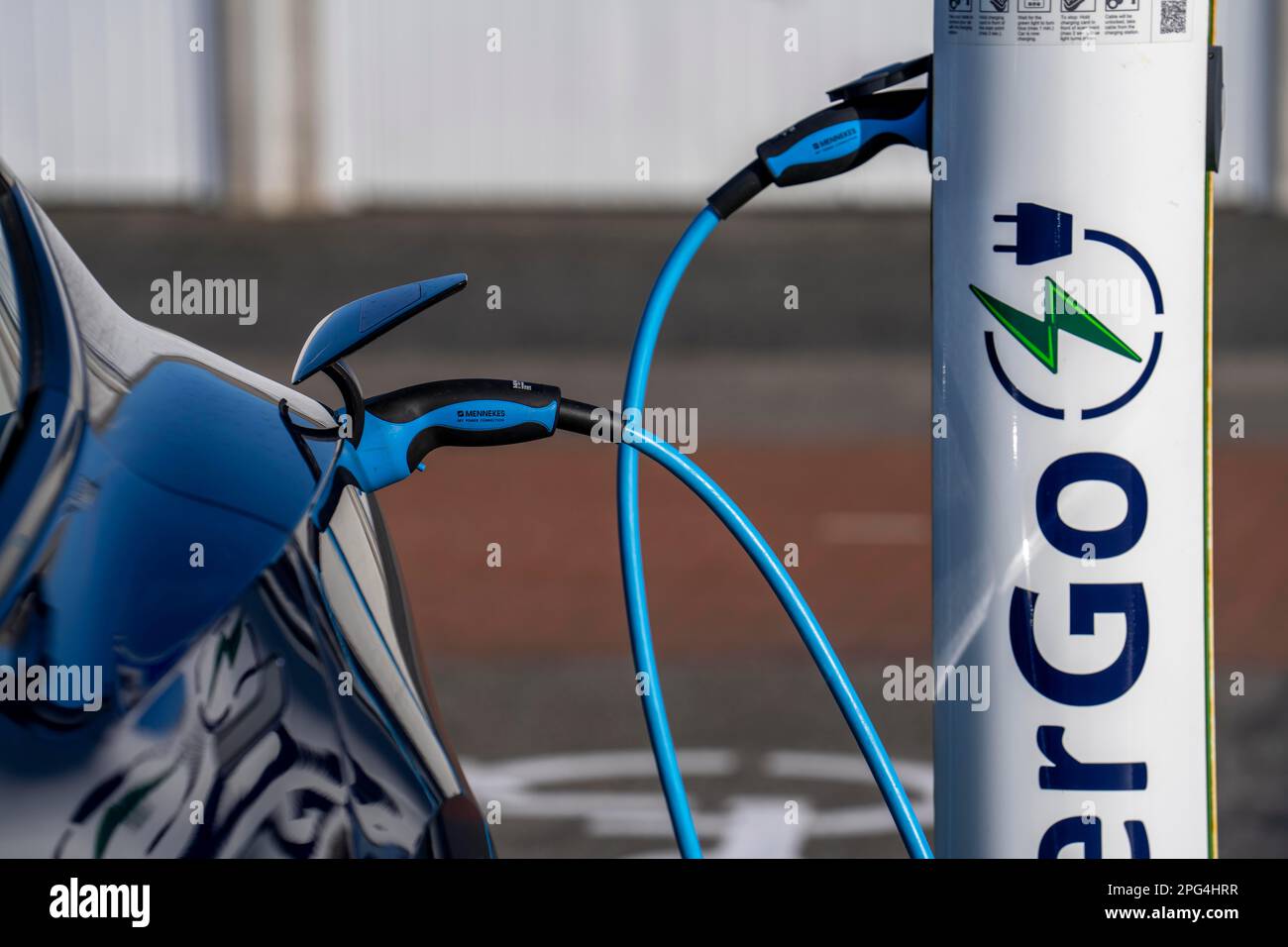 Electric car fast charging station, of the Dutch provider PowerGo, in the ferry port of ...