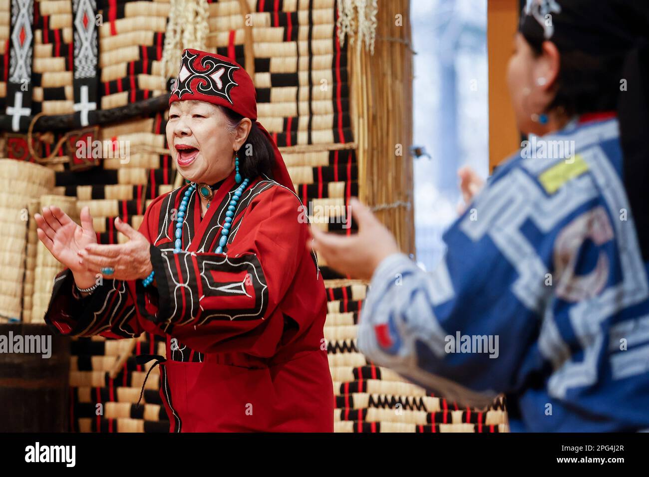 March 16, 2023, Shiraoi, Hokkaido, Japan: Ainu people dance at the ...