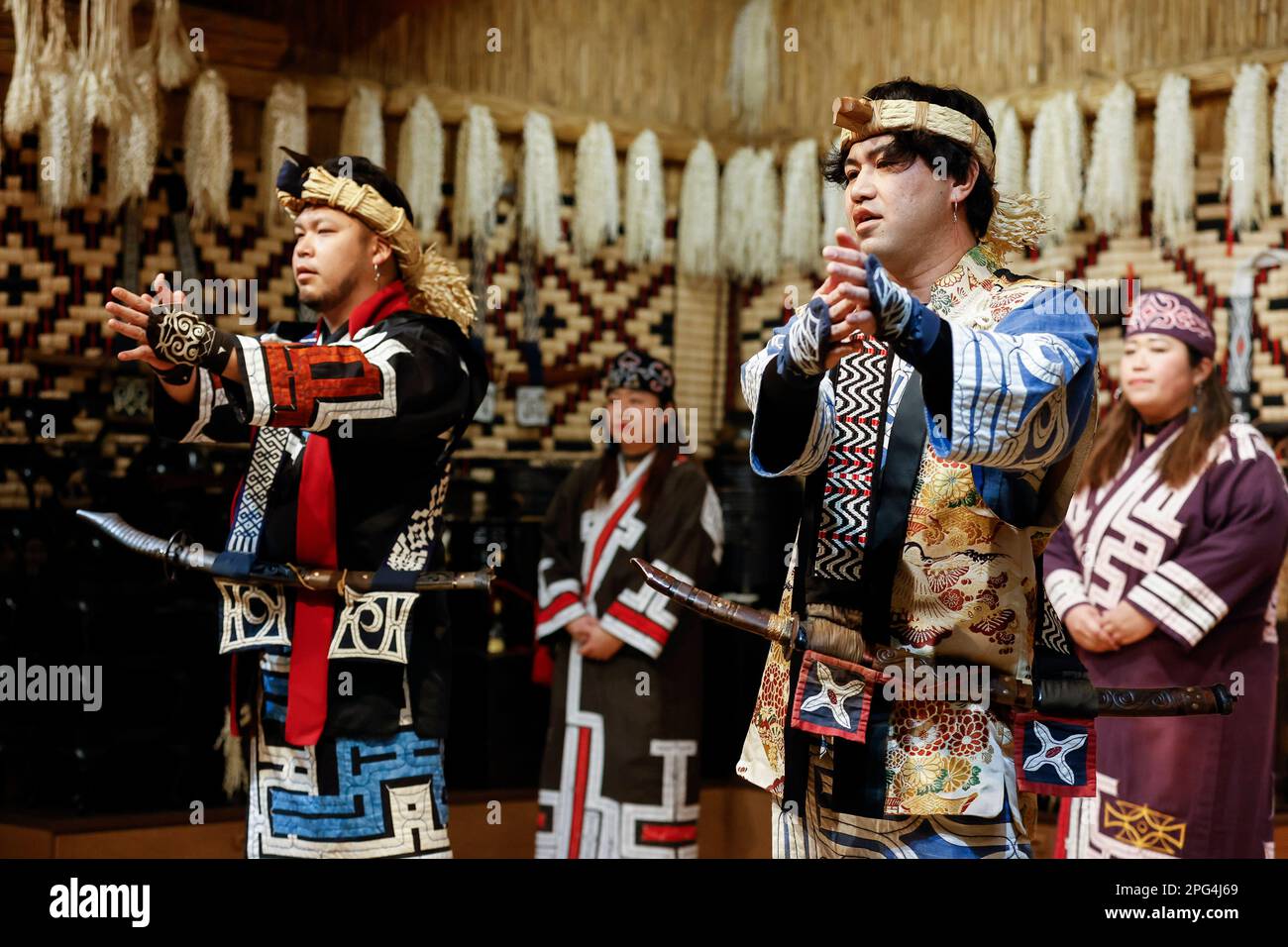 March 16, 2023, Shiraoi, Hokkaido, Japan: Ainu people dance at the ...
