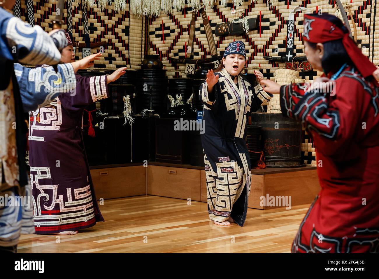 March 16, 2023, Shiraoi, Hokkaido, Japan: Ainu people dance at the ...