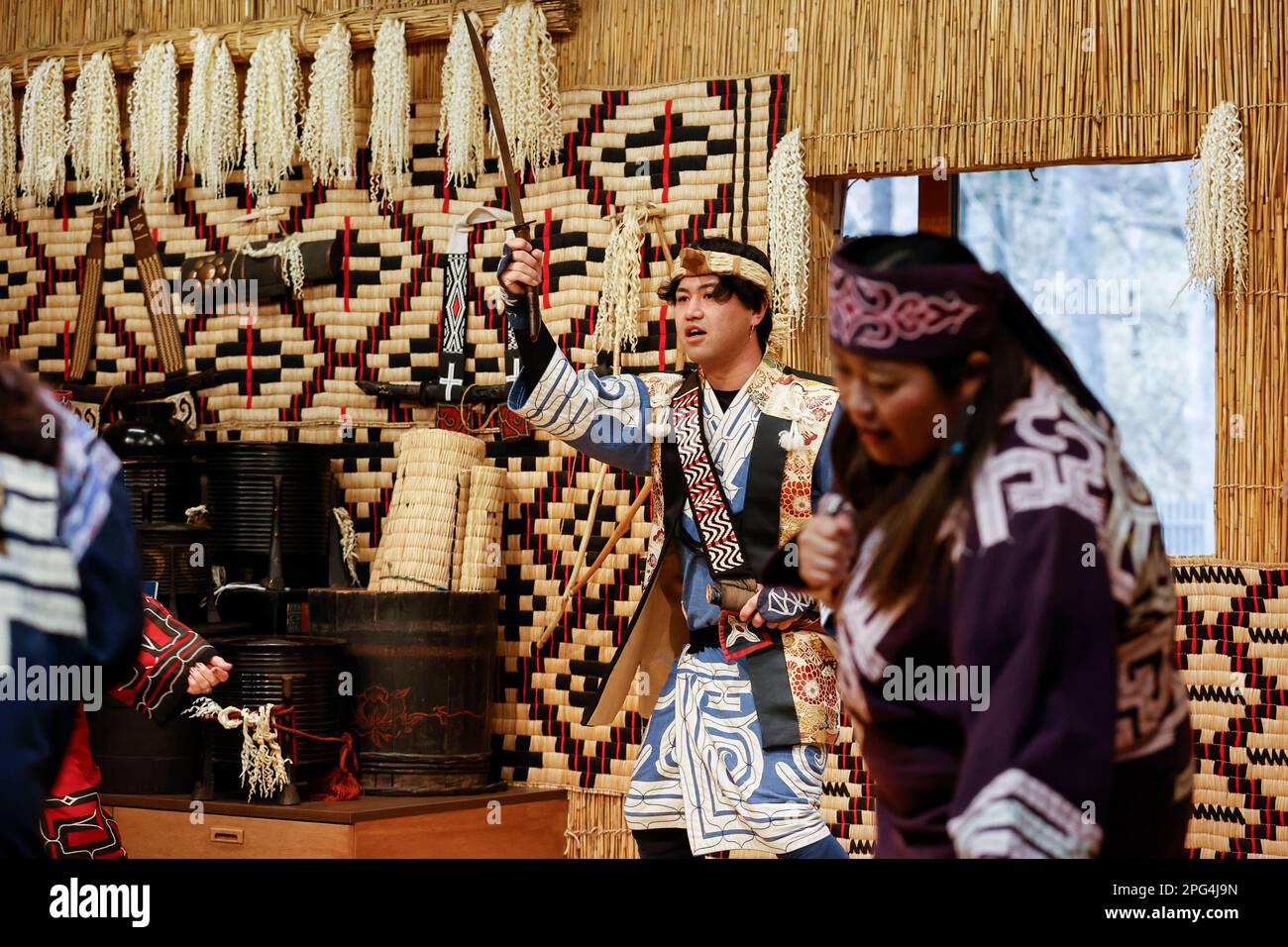 March 16, 2023, Shiraoi, Hokkaido, Japan: Ainu people dance at the ...