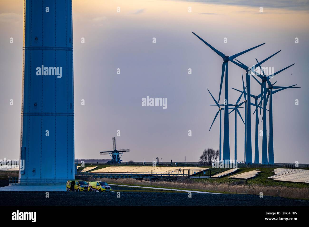 Windmill Poldermolen De Goliath stands between the high-tech wind ...