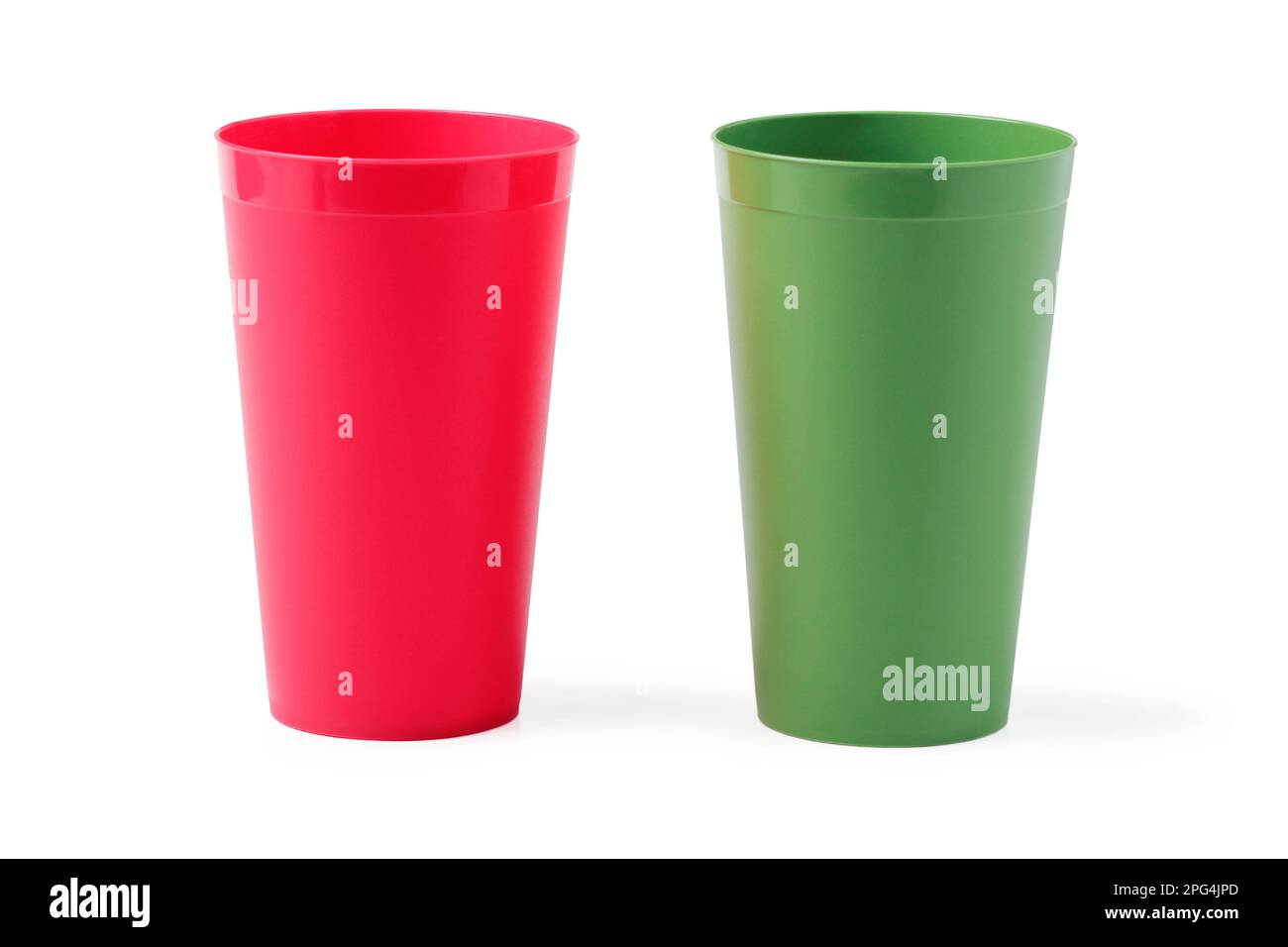 Two colored plastic glasses for drinks isolated on white Stock Photo ...