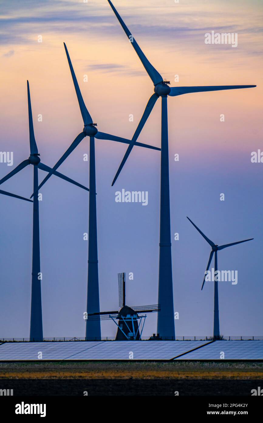 Windmill Poldermolen De Goliath stands between the high-tech wind ...