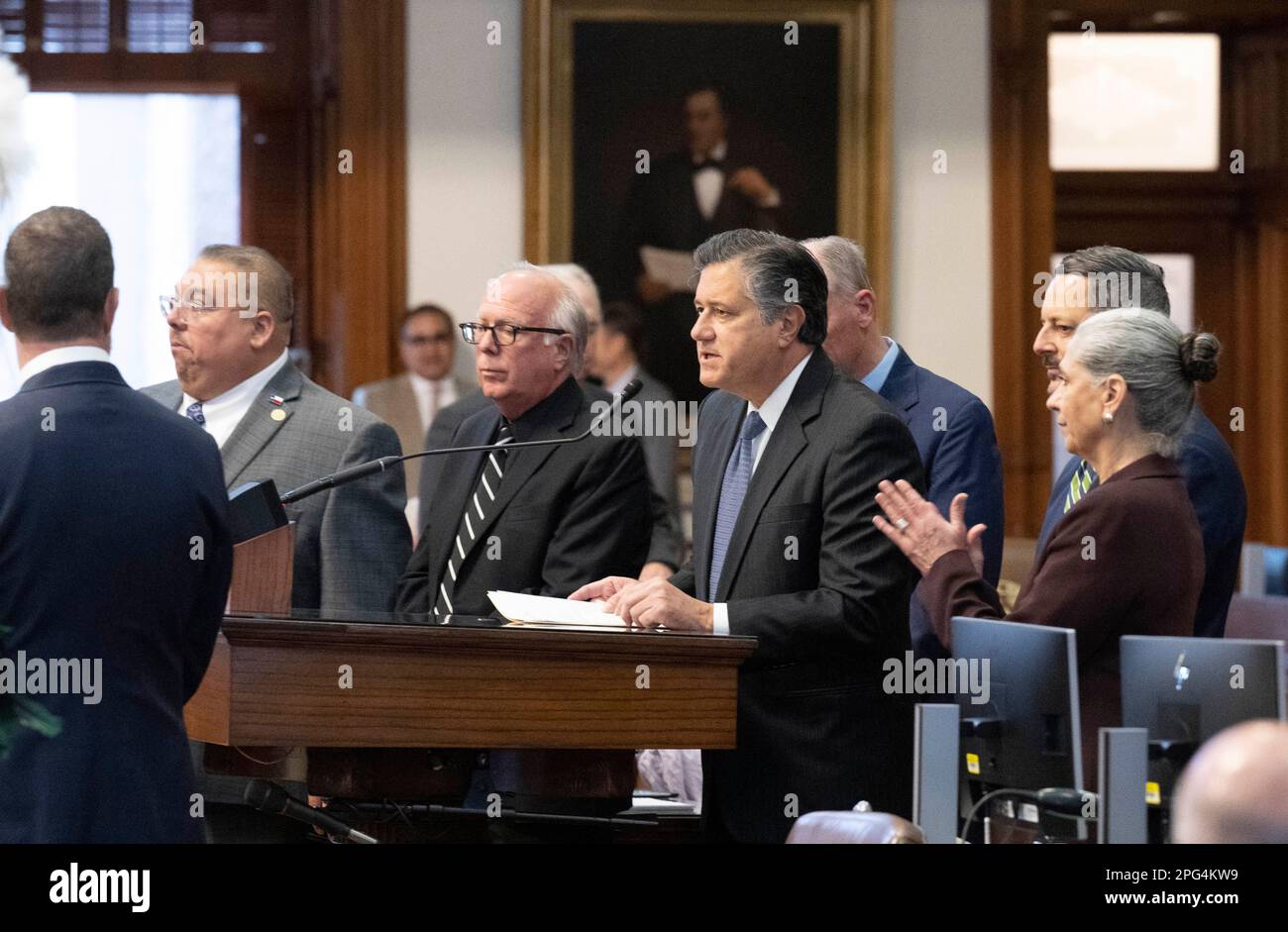 Texans from Laredo pose and parade through the Texas Capitol to promote ...