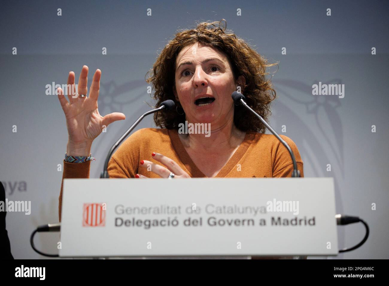 The deputy of the CUP Montserrat Vinyets during a press conference of ...