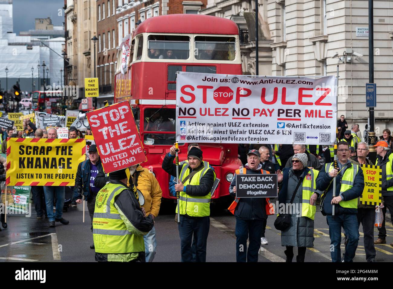 Protest against ULEZ zone expansion in London, UK. Protesters with ...