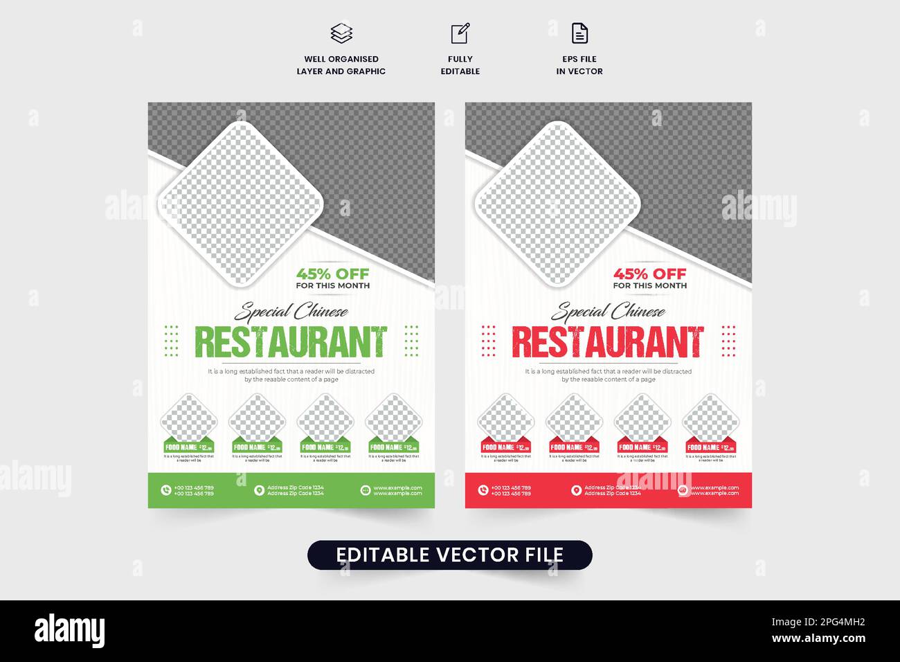 Restaurant food menu promotional flyer design with geometric shapes and ...