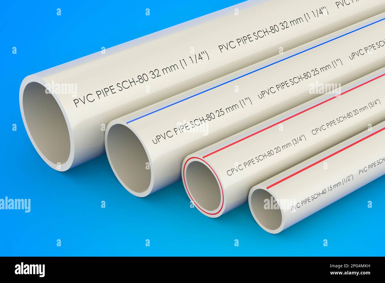 PVC pipes, composite pipe, uPVC pipe, cPVC pipe, 3D rendering isolated ...
