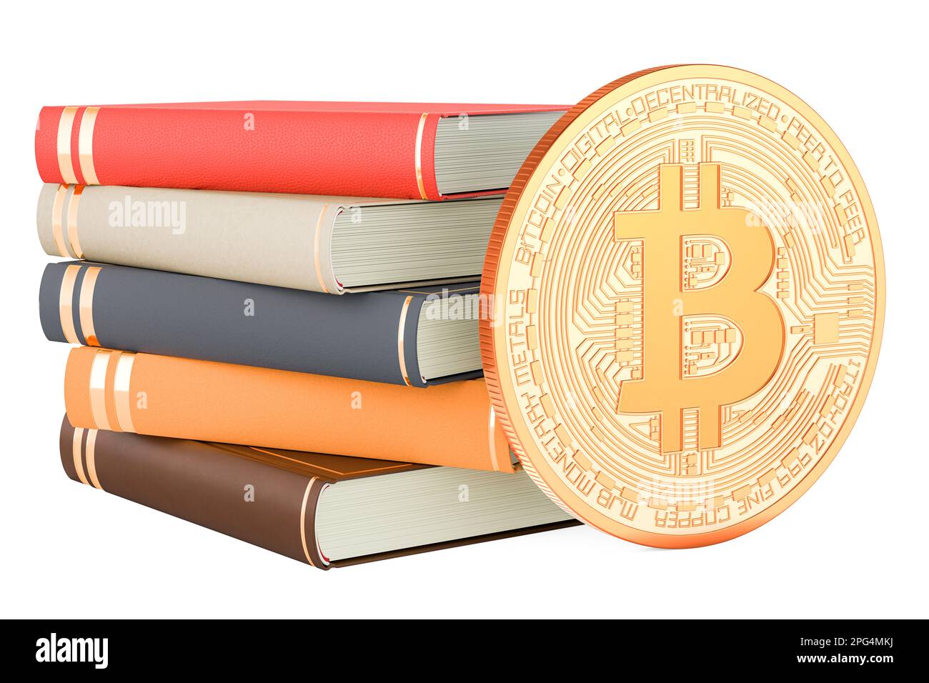 Bitcoin with books, 3D rendering isolated on white background Stock ...
