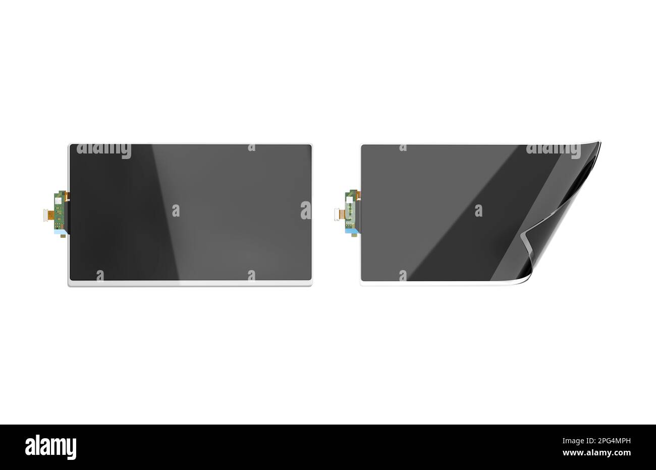 Blank black flexible rectangular display flat and folded mockup ...