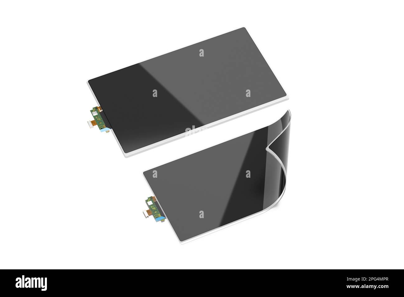 Blank black flexible rectangular display flat and folded mockup ...