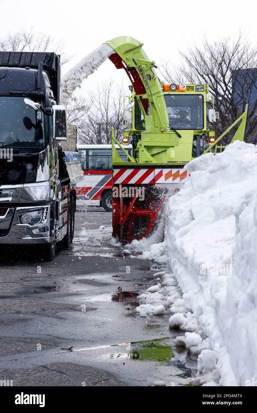 March 17, 2023, Sapporo, Hokkaido, Japan: A heavy-duty snow blower ...