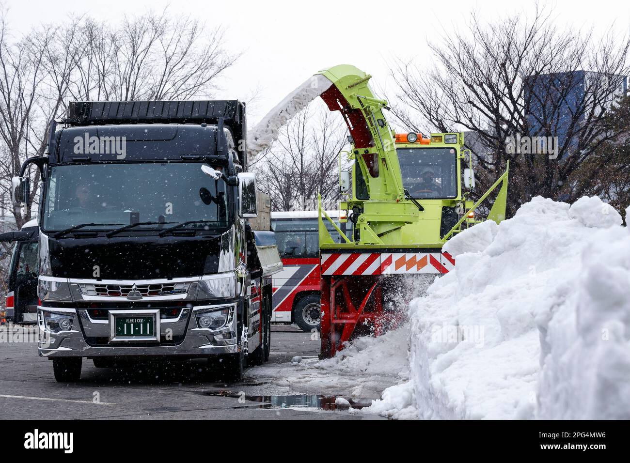 March 17, 2023, Sapporo, Hokkaido, Japan: A heavy-duty snow blower ...