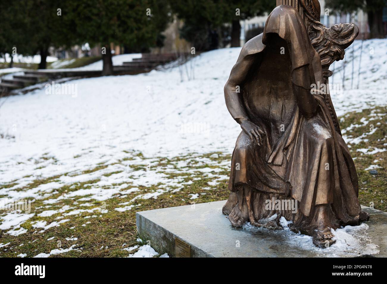 Ternopil, Ukraine - March, 2023: Statue of faceless man hood Stock ...