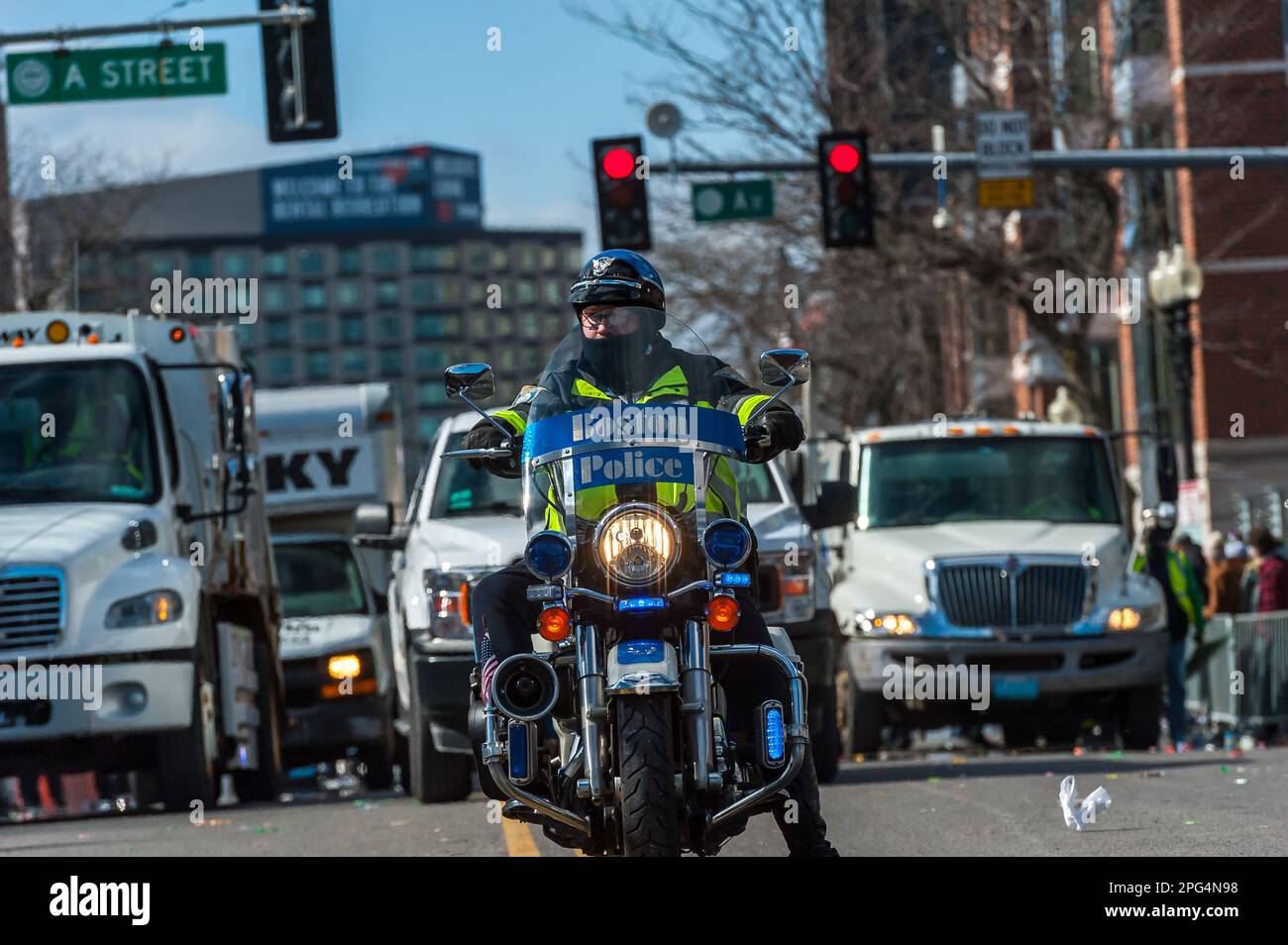 Boston Police officer on a motorcycle at the 2023 South Boston St ...