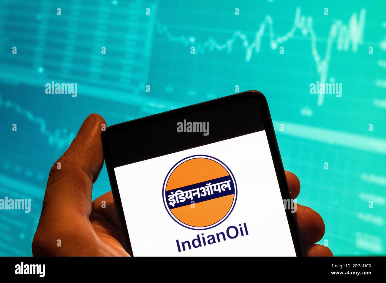 In this photo illustration, the Indian Oil company logo seen displayed ...