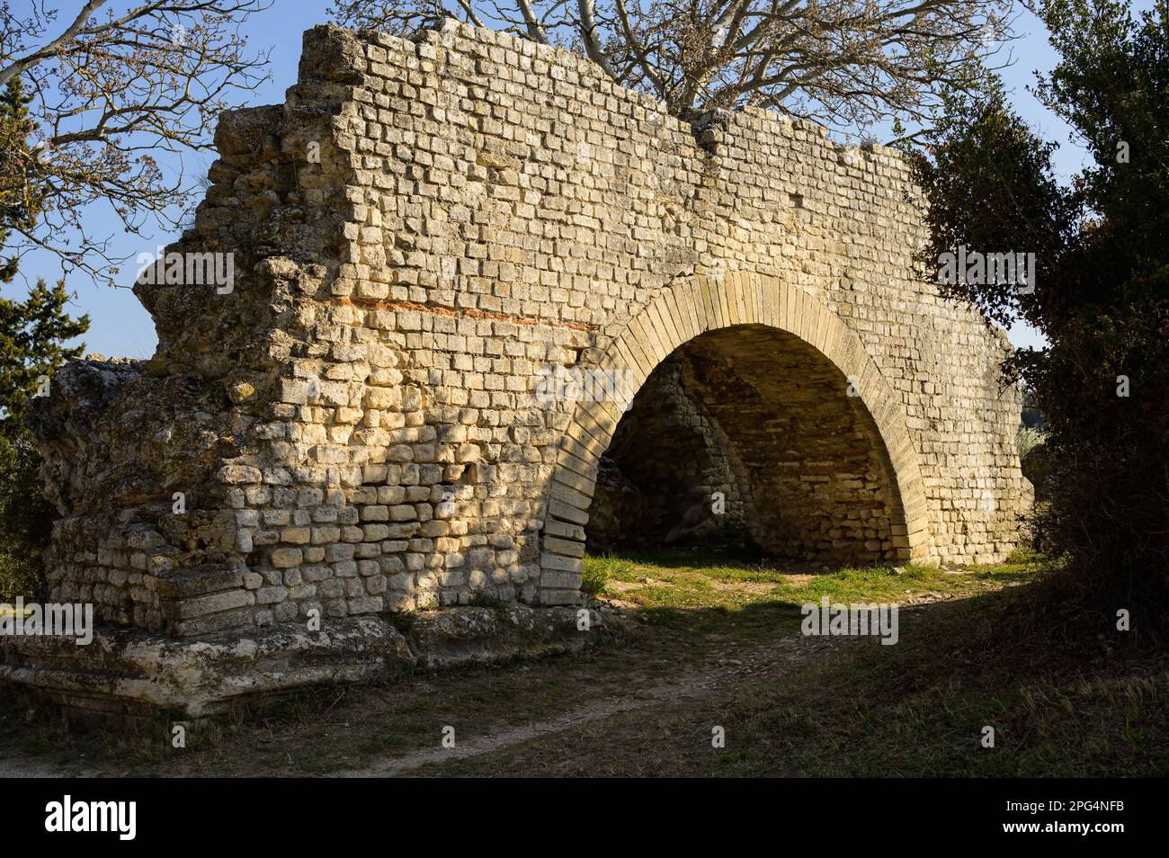 Barbegal aqueduct and mills near Arles on a sunny day in spring. This ...