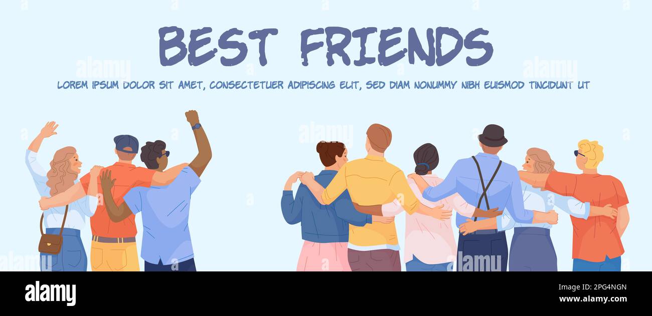 Hugging friends banner. Best friend web poster, group guys hugged ...