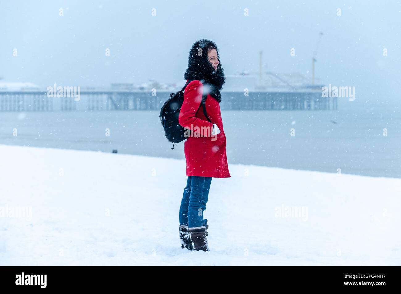Brighton, February 2nd 2009: Rare snowfall on Brighton beach Stock ...