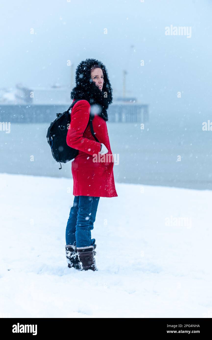 Brighton, February 2nd 2009: Rare snowfall on Brighton beach Stock ...